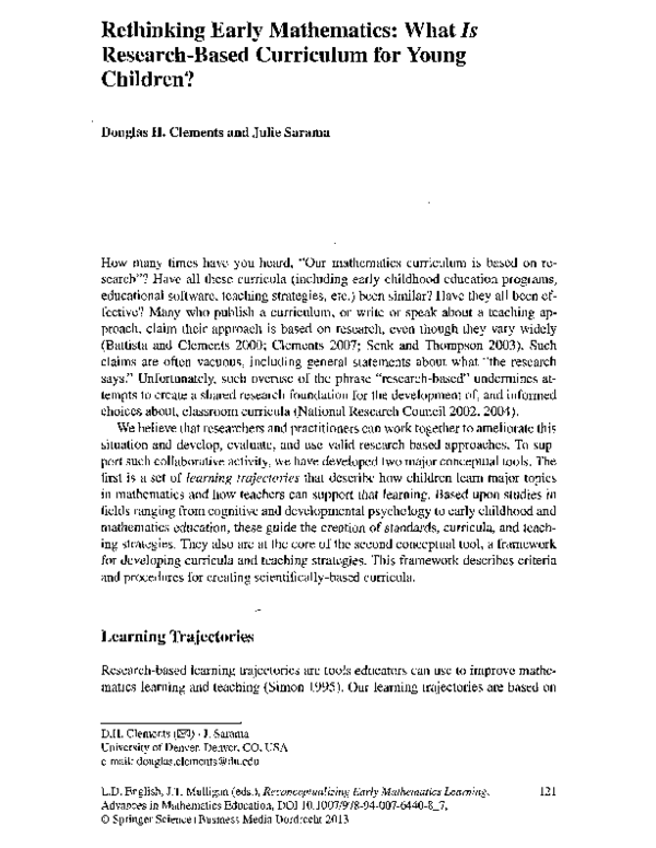 (PDF) Rethinking Early Mathematics: What Is Research-Based Curriculum ...