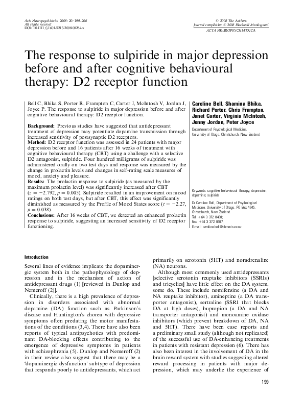 (PDF) The response to sulpiride in major depression before and after ...