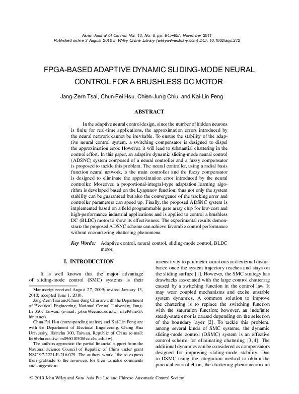 (PDF) FPGA-based adaptive dynamic sliding-mode neural control for a brushless DC motor