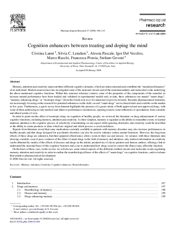 (PDF) Cognition enhancers between treating and doping the mind