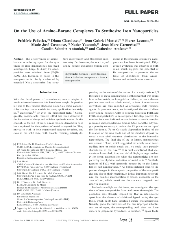 (PDF) On the Use of Amine-Borane Complexes To Synthesize Iron Nanoparticles