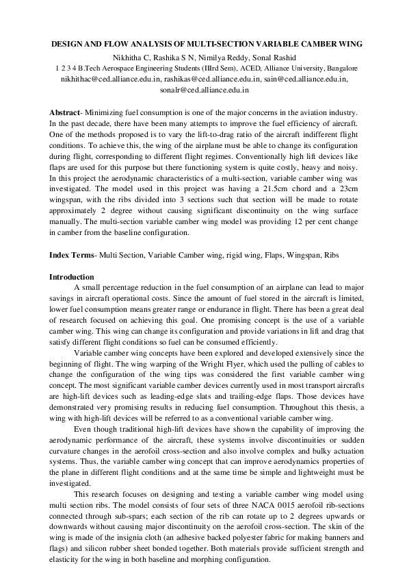 (PDF) DESIGN AND FLOW ANALYSIS OF MULTI-SECTION VARIABLE CAMBER WING