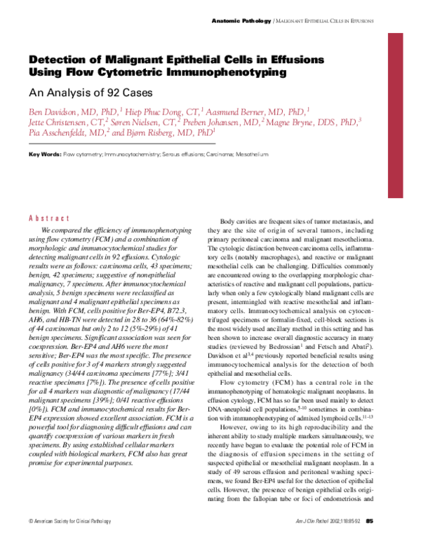 (PDF) Detection of Malignant Epithelial Cells in Effusions Using Flow ...