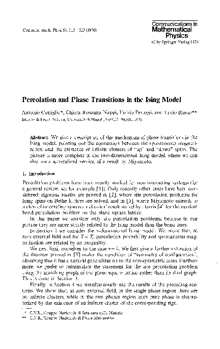 (PDF) Percolation and phase transitions in the Ising model