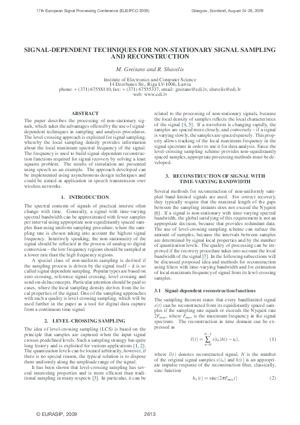 (PDF) Signal-dependent techniques for non-stationary signal sampling and reconstruction