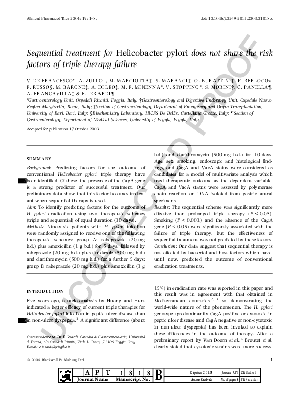 (PDF) Comparison of Ten-Day Sequential and Standard Triple Therapy for ...