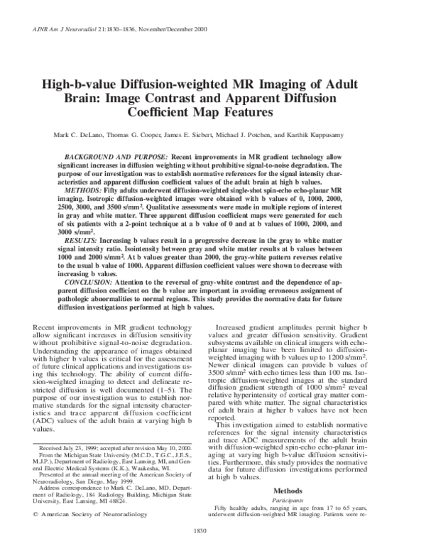 (PDF) High-b-value diffusion-weighted MR imaging of adult brain: image contrast and apparent ...