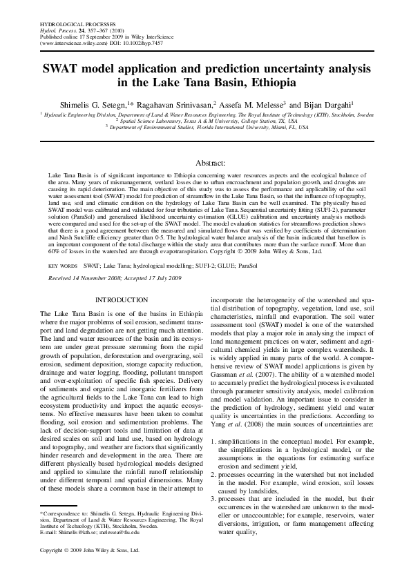 (PDF) SWAT model application and prediction uncertainty analysis in the ...