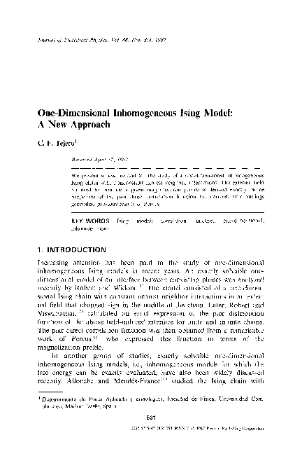 (PDF) One-dimensional inhomogeneous Ising model: A new approach
