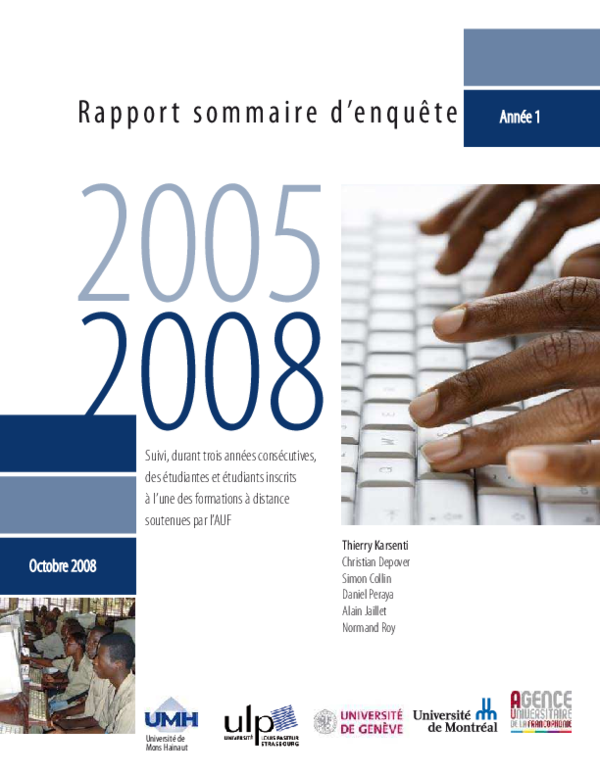 (PDF) Rapport sommaire d’enquête 2007-2008 : Année 1. Évaluation des ...