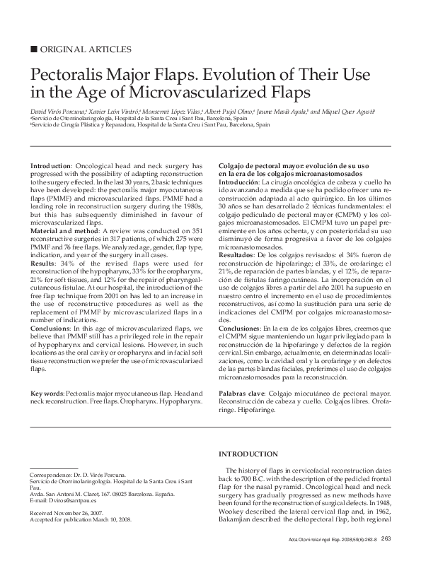 (PDF) Pectoralis Major Flaps. Evolution of Their Use in the Age of ...