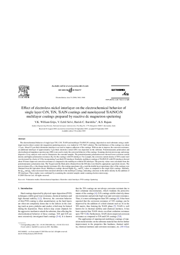 (PDF) Effect of electroless nickel interlayer on the electrochemical behavior of single layer ...
