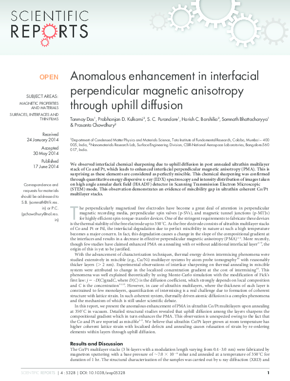 (PDF) Anomalous enhancement in interfacial perpendicular magnetic ...
