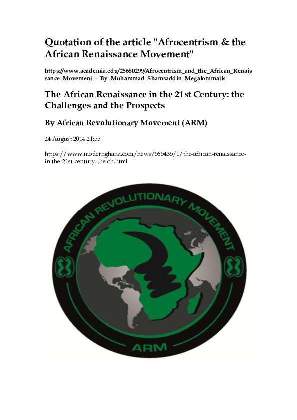 (PDF) Quotation of the article "Afrocentrism & the African Renaissance ...