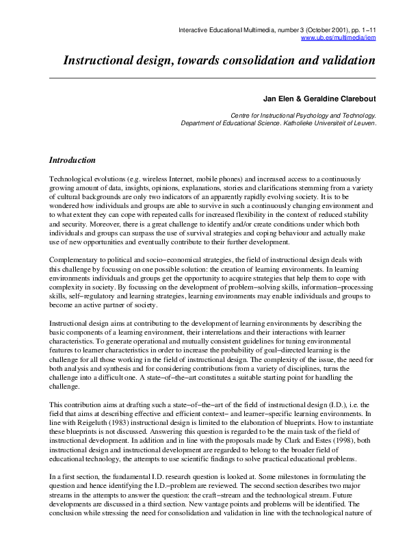 (PDF) Consolidation and Validation in Instructional Design