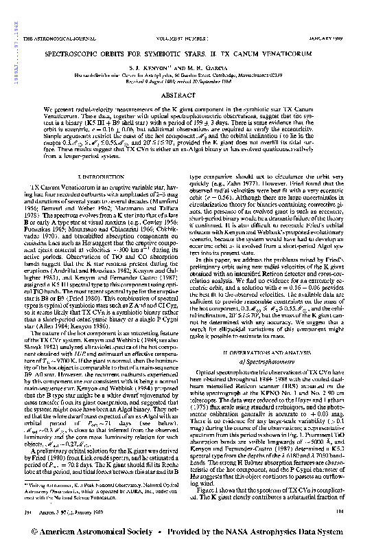 (PDF) Spectroscopic orbits for symbiotic stars. II - TX Canum Venaticorum