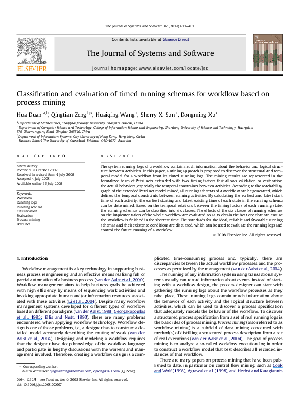 Pdf Classification And Evaluation Of Timed Running Schemas For Workflow Based On Process Mining