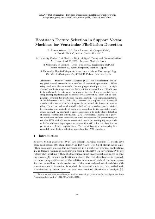 (PDF) Bootstrap Feature Selection in Support Vector Machines for Ventricular Fibrillation Detection