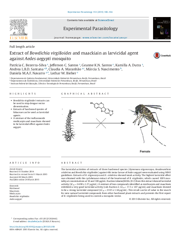 (PDF) Extract of Bowdichia virgilioides and maackiain as larvicidal ...