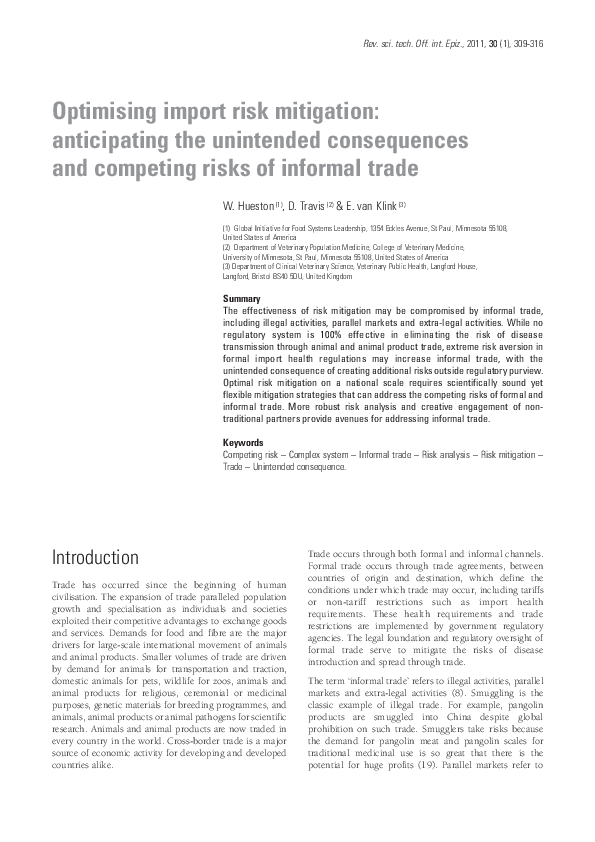 (PDF) Optimising import risk mitigation: anticipating the unintended ...