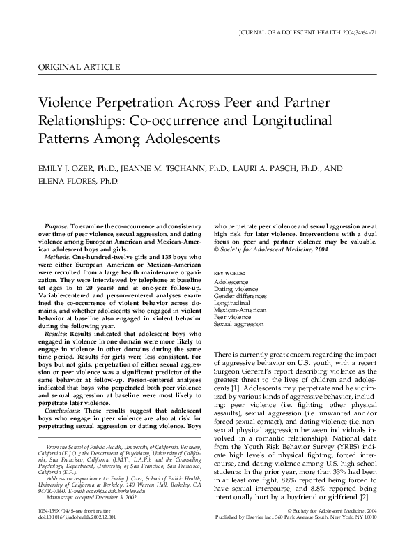 (PDF) Violence perpetration across peer and partner relationships: co ...