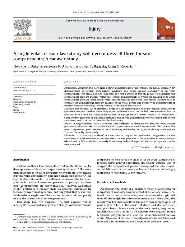 (PDF) A single volar incision fasciotomy will decompress all three ...