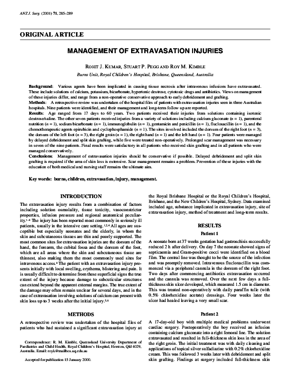 (PDF) Management of extravasation injuries