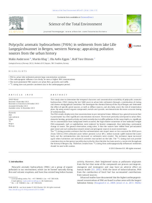 (PDF) Polycyclic aromatic hydrocarbons (PAHs) in sediments from lake Lille Lungegårdsvannet in ...