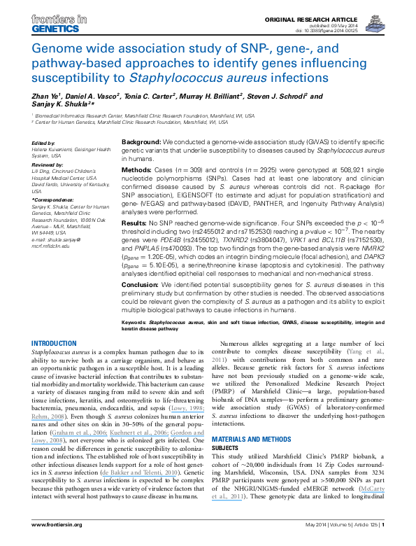 (PDF) Genome wide association study of SNP-, gene-, and pathway-based approaches to identify ...