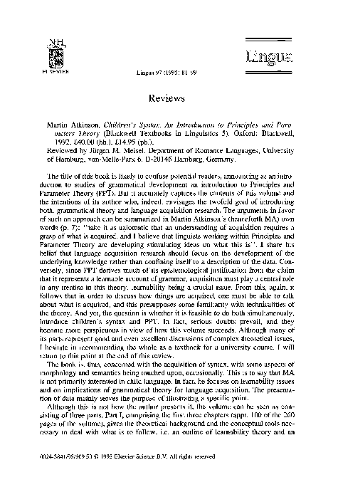 (PDF) Children's Syntax. An Introduction to Principles and Parameters Theory