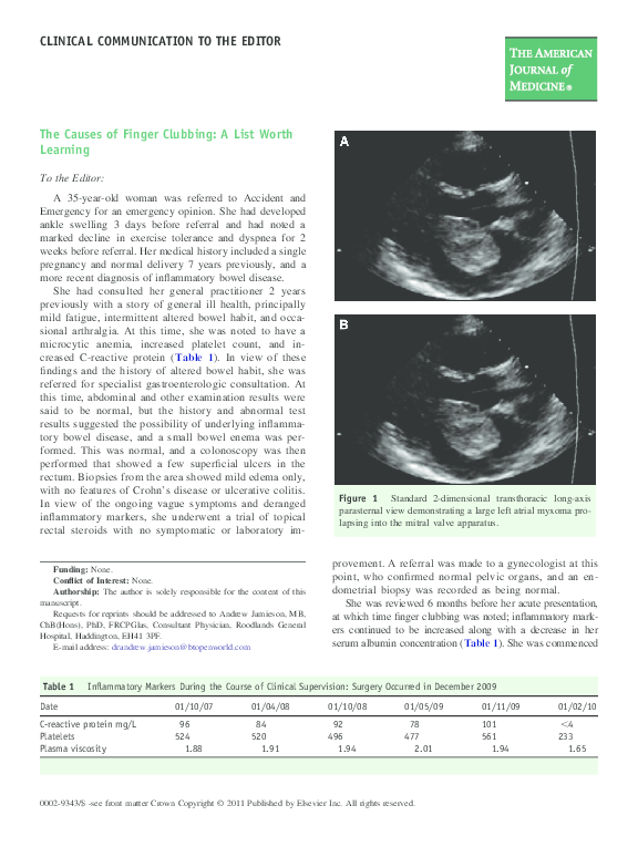 (PDF) The Causes of Finger Clubbing: A List Worth Learning