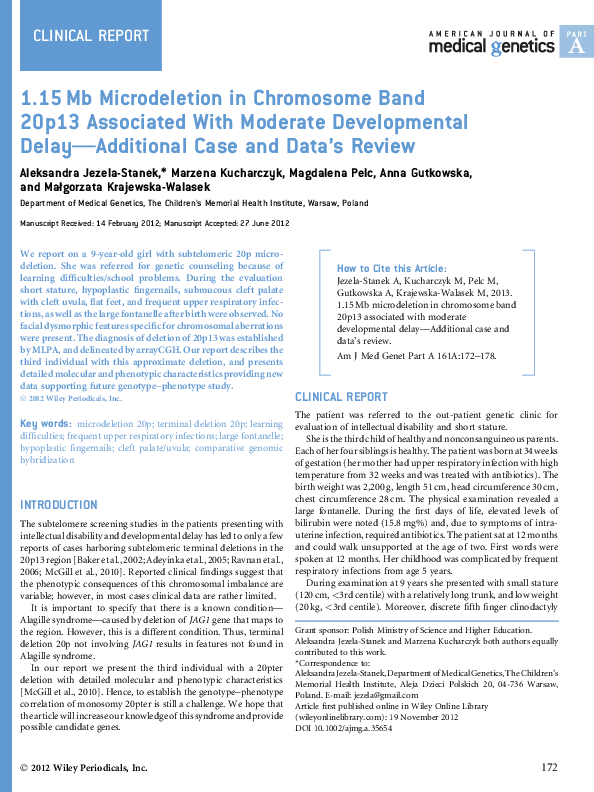 (PDF) 1.15 Mb microdeletion in chromosome band 20p13 associated with ...