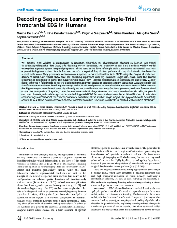 (PDF) Decoding Sequence Learning from Single-Trial Intracranial EEG in Humans