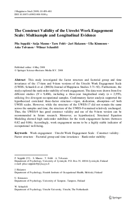 (PDF) The Construct Validity of the Utrecht Work Engagement Scale ...