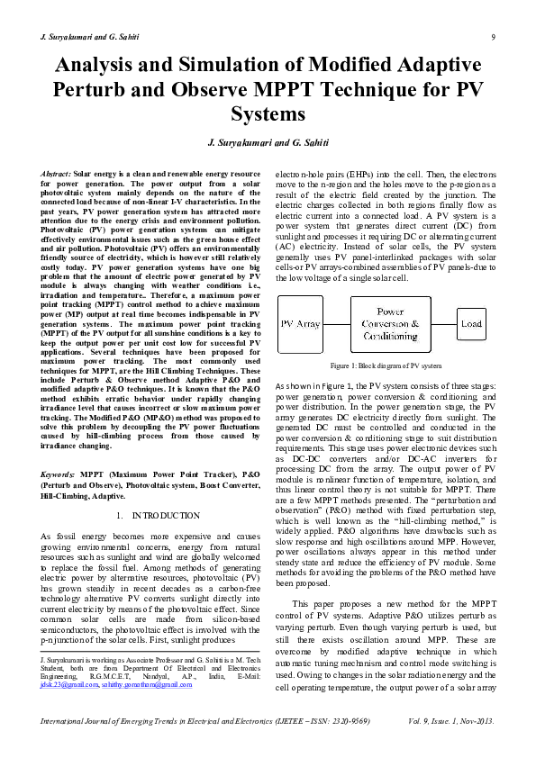 Pdf Analysis And Simulation Of Modified Adaptive Perturb And Observe Mppt Technique For Pv Systems 