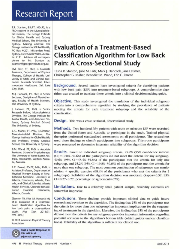 (PDF) Evaluation of a Treatment-Based Classification Algorithm for Low ...