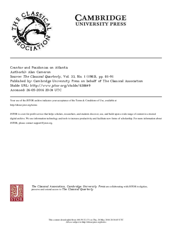 (PDF) Crantor and Posidonius on Atlantis