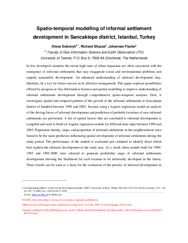 (PDF) Spatio-temporal modelling of informal settlement development in Sancaktepe district ...