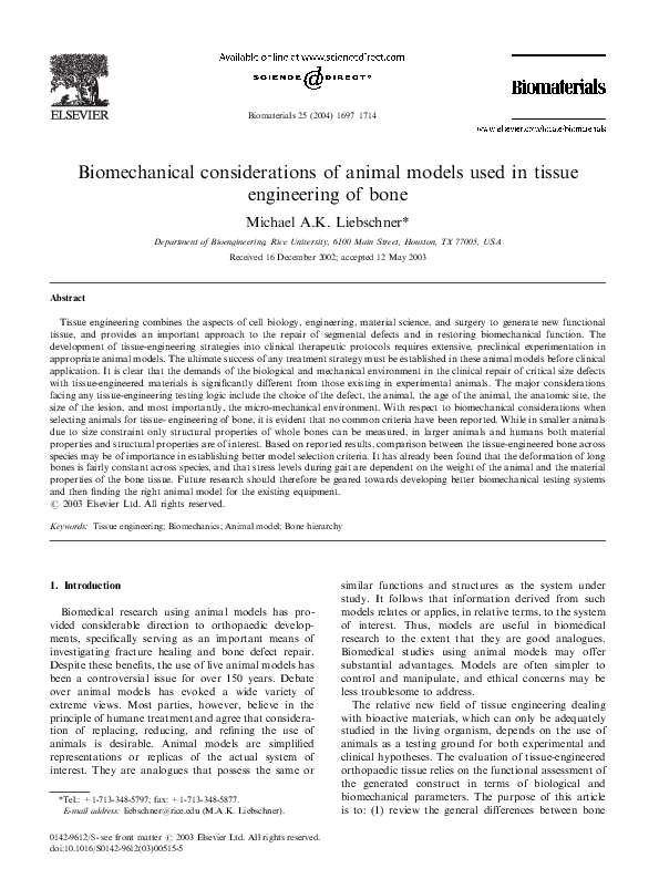 (PDF) Biomechanical considerations of animal models used in tissue ...