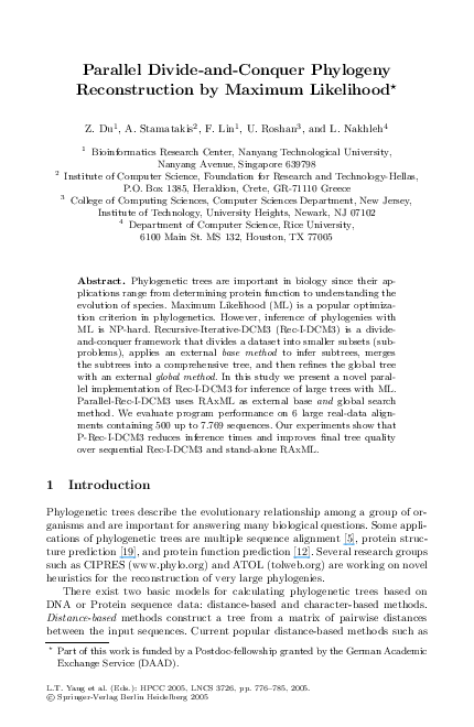 (PDF) Parallel Divide-and-Conquer Phylogeny Reconstruction by Maximum Likelihood