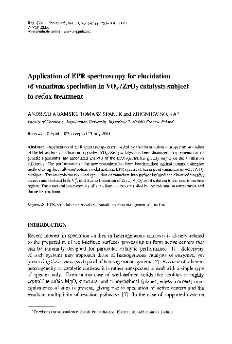 (PDF) Application of EPR spectroscopy for elucidation of vanadium ...