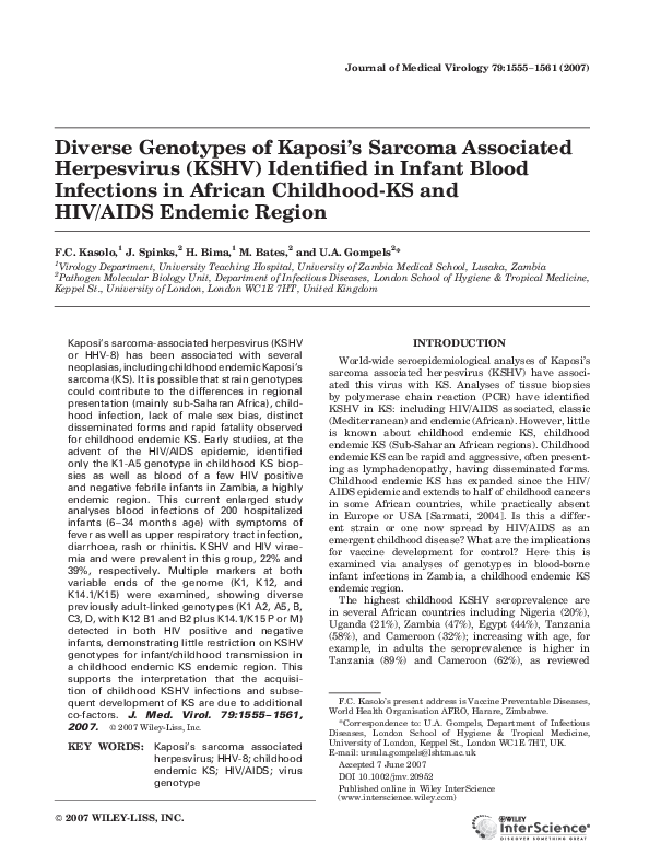 (PDF) Transmission of Kaposi sarcoma-associated herpesvirus in sub-Saharan Africa | Sam ...