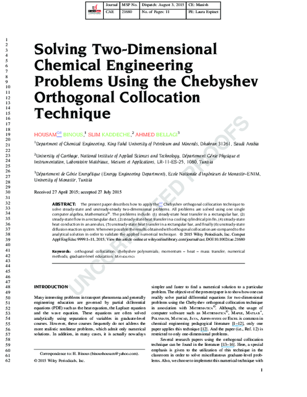 (PDF) Solving Two-Dimensional Chemical Engineering Problems Using the ...