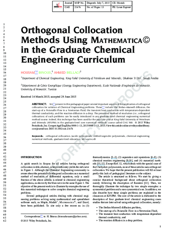 (PDF) Orthogonal collocation methods using M athematica © in the ...