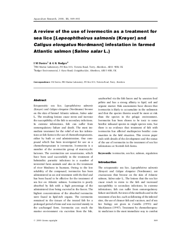 (PDF) A review of the use of ivermectin as a treatment for sea lice ...