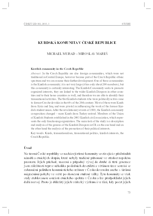 KURDSKÁ KOMUNITA V ČESKÉ REPUBLICE MICHAEL MURAD – MIROSLAV MAREŠ