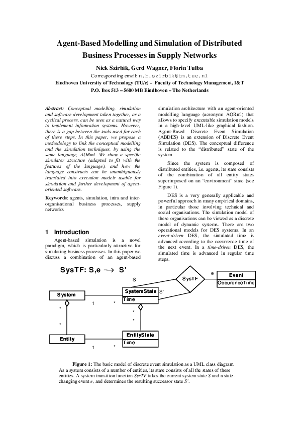 (PDF) Agent-based modelling and simulation of distributed business processes in supply networks