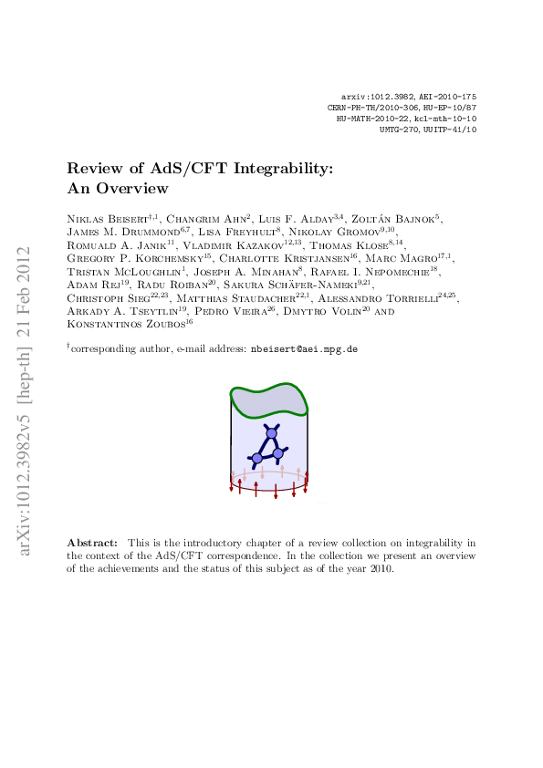 (PDF) Review of AdS/CFT Integrability: An Overview