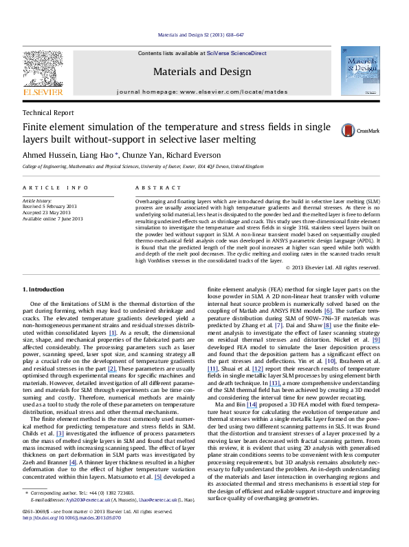 Pdf Finite Element Simulation Of The Temperature And Stress Fields In