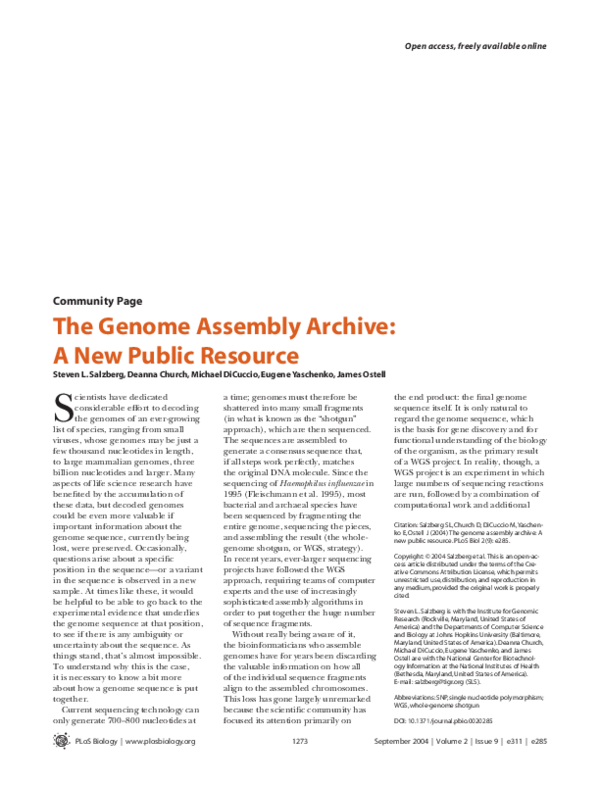 (PDF) The Genome Assembly Archive: A New Public Resource